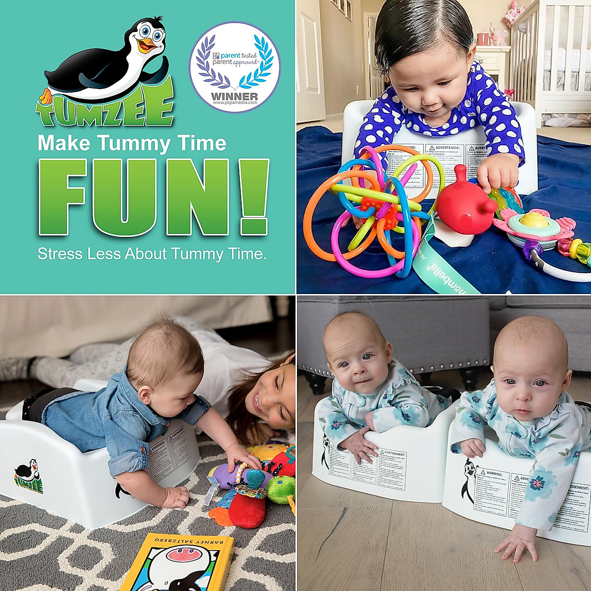 Tumzee Tummy Time Incline Tool – Making Tummy Time Fun – Frees Baby’s Arms to Play – Lets Baby See and Interact with World – Develops Baby’s Hand-Eye Coordination