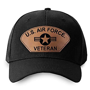 US Air Force Veteran Hat with Leather Roundel Patch Black
