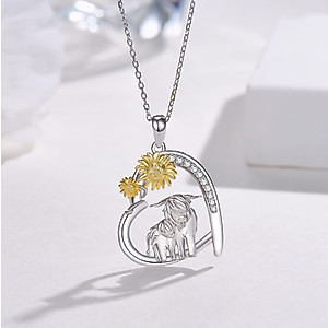 Highland Cow Necklace for Women 925 Sterling Silver Highland Cow Gifts Pendant Jewelry Birthday for Women Mom Animal Cow Lover