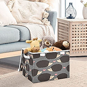 Krafig Cartoon Animal Hedgehog Foldable Storage Box Large Cube Organizer Bins Containers Baskets with Lids Handles for Closet Organization, Shelves, Clothes, Toys
