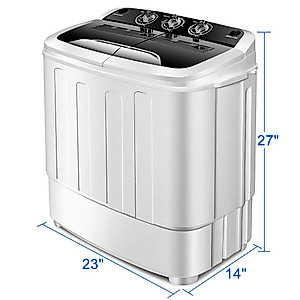 Clothes Washing Machines,SAFEPLUS Compact Mini Twin Tub Versatile Washer Machine with 8 lbs Washing &5 lbs Spin Dryer Load Cappacity Gravity Drain Pump and Drain Hose for Apartment Black