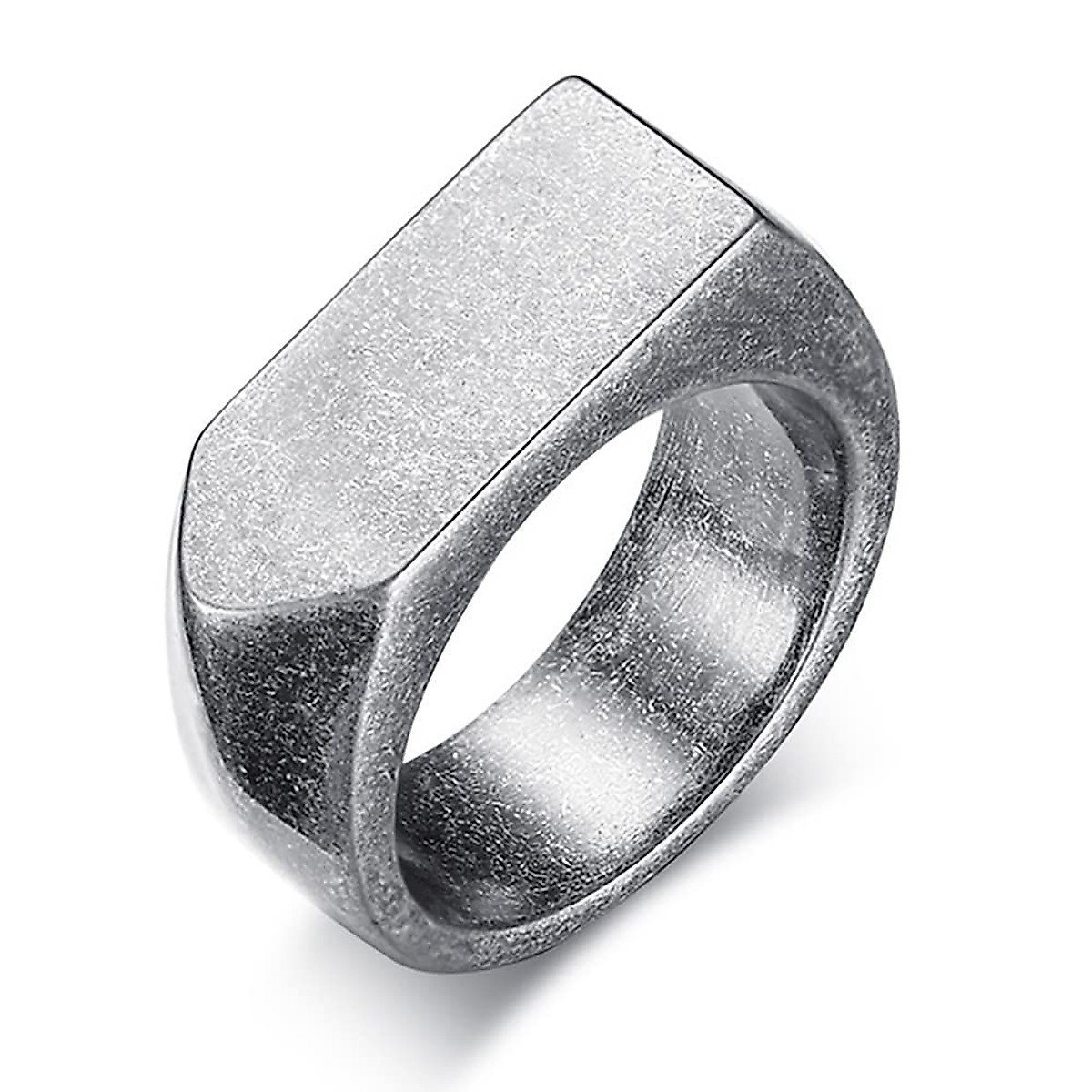 MYNENEY Stainless Steel Square Shape Signet Style Classical Simple Plain Wedding Engagement Statement Ring (Arrow Retro, 11)