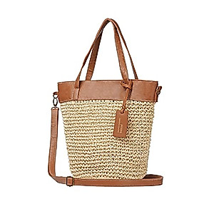 Straw Handbag for Women, JOSEKO Weaving Shoulder Bag Outdoor Casual Cross Body Bag Top Handle Satchel Off White 12.60''L x 7.87''W x 11.02''H
