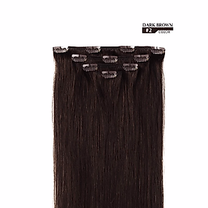 12" Clip in Hair Extensions Remy Human Hair for Women - Silky Straight Human Hair Clip in Extensions 50grams 4pieces Dark Brown #2 Color