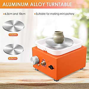 NantFun Mini Pottery Wheel Machine, 6.5cm 10cm Double Turntables Detachable Basin Forming Machine Adjustable Speed Electric Ceramic Wheel with Clay Tools for Kids Adults Beginners (Orange)