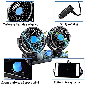 KINOWJI Car Cooling Air Fan,12V/24V Electric Dual Head Cooling Air Circulator 360 Degree Rotatable Auto Fan for Sedan SUV/RV/Boat/Truck/Auto Vehicles (12V)