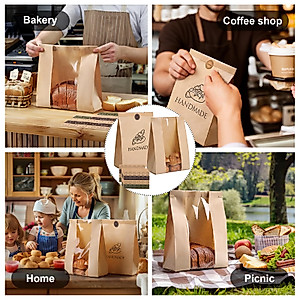 45 Pack Paper Bread Bags for Homemade Bread,Tin Tie Tab Lock Sourdough Bread Baking Bag,Large Loaf Bag with Clear Window for Bread Packaging Storage,48 Label Seal Stickers Use for Bakery Paper Bags