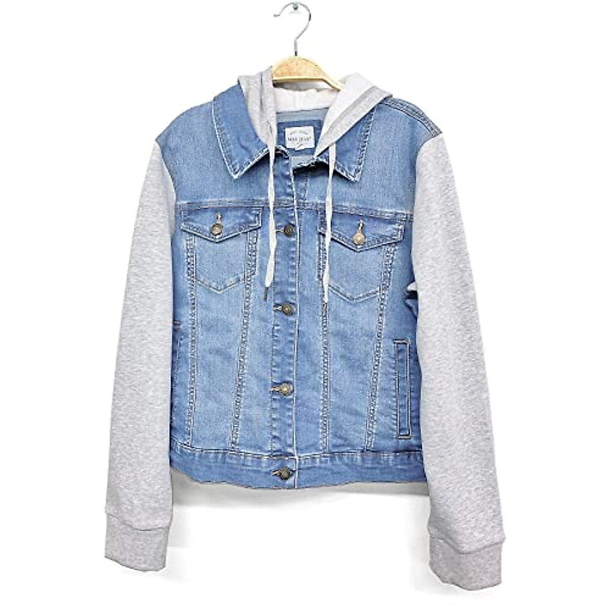 Wax Jeans Women's Juniors Hoodie Denim Jacket, Medium, Light Denim