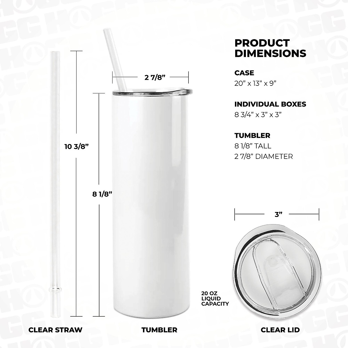 Hogg 20 oz Skinny Tumbler Bundle (24 Units) - 12 Sublimation 12 Stainless Steel Tumbler Blanks, 20 oz Tumbler Pack with Lids and Straws, Stainless Steel Tumblers Bulk, Blank Tumblers for Vinyl and DIY