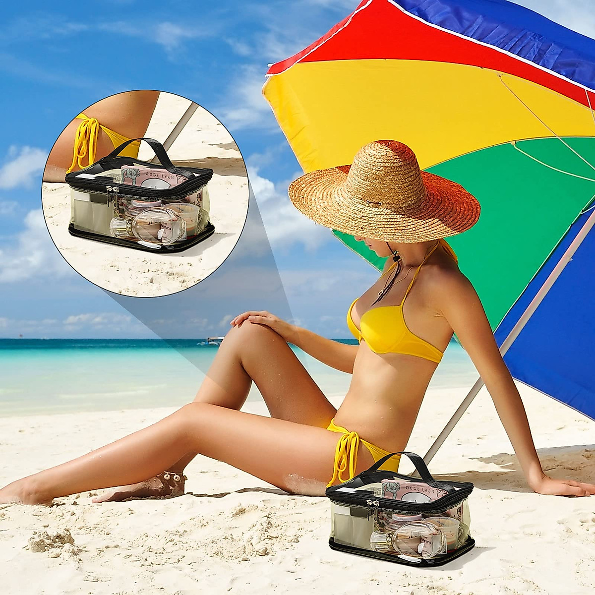 6 Pcs Large Clear Cosmetic Bags Clear Makeup Bag Transparent Zipper Travel Bag Toiletry Makeup PVC Bag Waterproof Portable Organizer Storage Pouch with Handle for Vacation Bathroom (Black Edge)