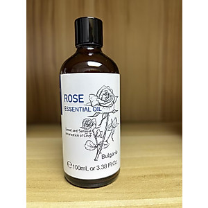 HIQILI Rose Essential Oil 3.38 Fl Oz, 100% Pure Natural for Aromatherapy, Diffuser, Skin Care, Massage, Includes Premium Quality Glass Dropper