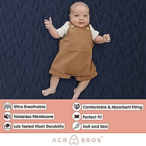 ACRABROS Pack and Play Sheets Fitted-2 Pack Waterproof Pack n Play Sheet,Mini Crib Mattress Pad Protector,Universal Fit Quilted Padded Ultra Soft, Gray & Navy Blue