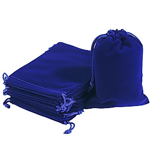 HRX Package 20pcs Velvet Jewelry Bags, 5x7 inch Blue Cloth Gift Drawstring Pouches Baggies Sacks for Dice Ornament
