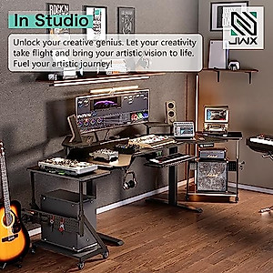 JWX Standing Gaming Desk with Aluminum Alloy Led Lights, 72'' Wing Shaped Large Gaming Studio Music Desk with Slot Design Shelves, for Live Streamer, Social Media Influencer & Music Recording