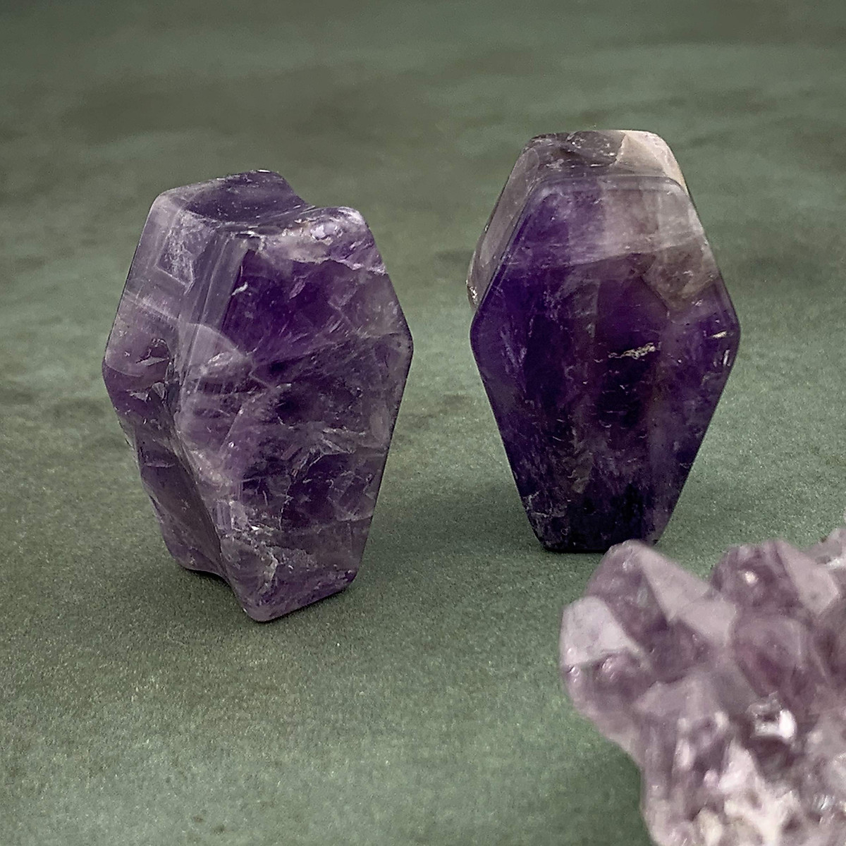 Mystic Metals Body Jewelry Pair of Amethyst Stone Coffin Shaped Double Flare Plugs (STN-651) (9/16" (14mm))