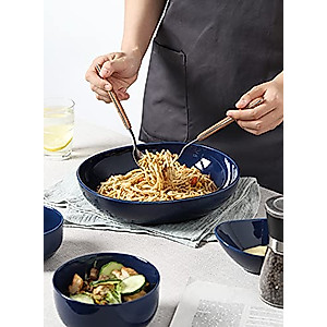 Teocera Pasta Bowls, Salad Bowls Set, Large Serving Bowls, 50 Ounce Porcelain Navy Bowls Set of 4 - Square Design, Microwave Dishwasher Safe