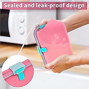 Reusable Silicone Storage Container Bag, Food Grade Silicone BPA Free Microwavable Refrigerated Non Odors, Lunch Box, Carry-on Bag,Makeup Bag (2037C Pink Red)