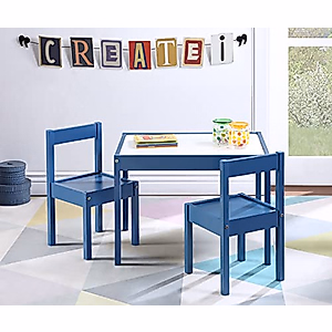 Olive & Opie Gibson 3-Piece Dry Erase Kids Table & Chair Set, Blue