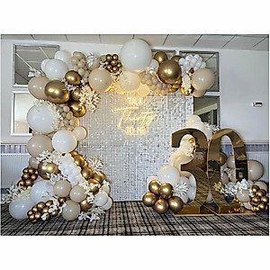White Sand Gold Balloons Garland Arch Kit,156PCS White Nude Balloons with Metallic Chrome Gold Latex Balloons for Boho Wedding Baby Shower Bridal Shower Birthday Engagement Party Decorations