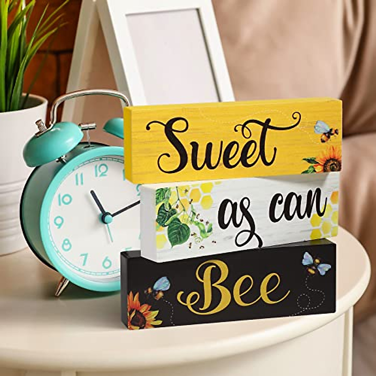Sign Sunflower Tiered Tray Decor Tabletop Centerpiece for Summer Home Sweet as Can Trays Signs MDF Wood Sign Sunflower Gifts for House Kitchen Decor Wood Blocks Rustic Farmhouse Decor