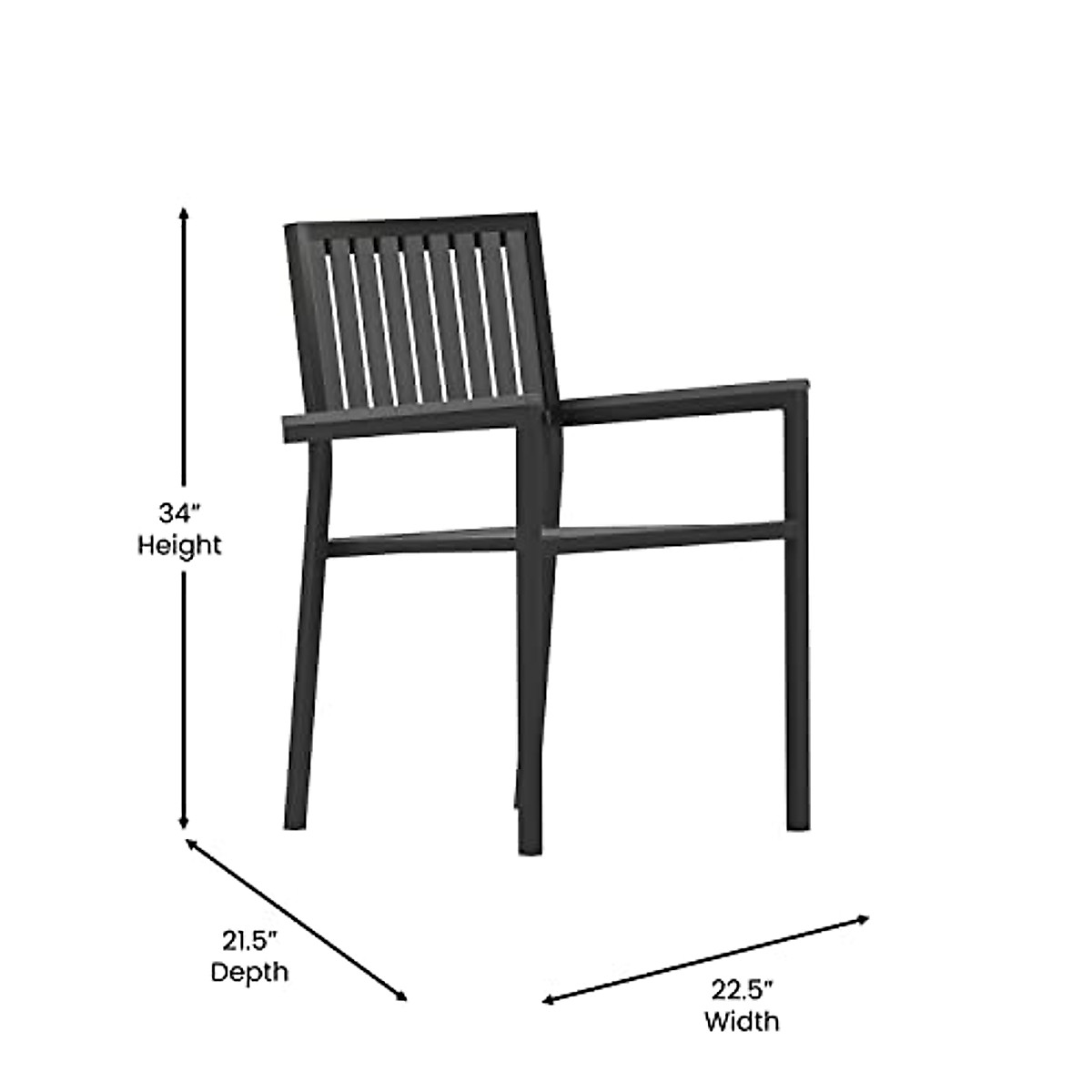 Flash Furniture Harris Commercial Set 4 Metal Chairs Backs and Seats-Square Table with Poly Resin Top, 5 Piece, Black