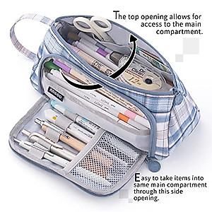 EASTHILL Big Capacity Pencil Case Canvas High Large Storage Pouch Marker Pen Case Simple Stationery Bag School College Office Organizer for Teens Girls Adults Student-Plaid Q