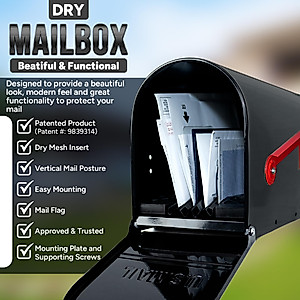 Dry Mailbox – Outdoor Metal Mailbox with Mailbox Insert to Keep Mail Dry | Weatherproof Mailbox for Outside for Secure Deliveries | Standard Outside Mailboxes | US Postal Service Approved - Black