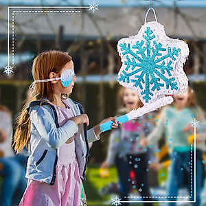 Deekin Snowflake Piñata Christmas Winter Piñata Pull String Blue Snowflake Decors for Winter Theme Party Birthday Party Game Supply for Christmas Party Decorations