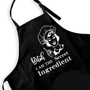 Ihopes Funny Black Apron for Women Baker,Cute Cooking Apron Waterproof with 2 Pockets and Adjustable Neck Strap, Birthday/Christmas/Mother's Day Gifts, Large