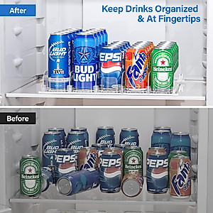 LAMU Drink Organizer for Fridge, Soda Can Organizer Dispenser for Refrigerator with Automatic Pusher Glide, Width Adjustable Clear Dividers Can Holder for 6-20oz Beverage, 15''D x16.6''W, 5 Rows