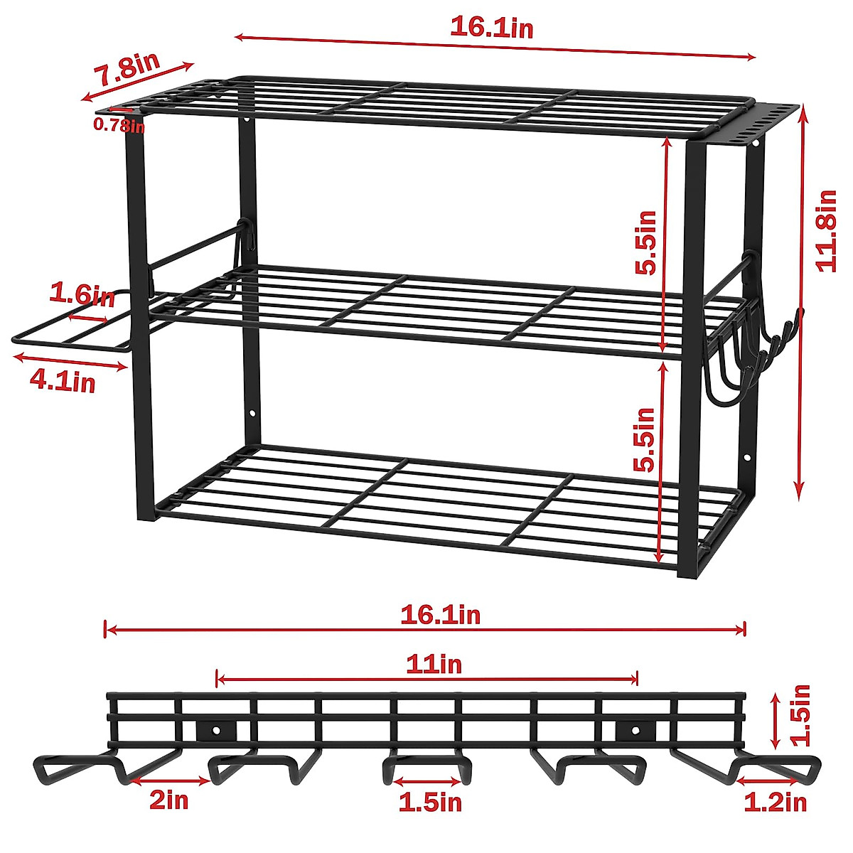 Power Tool Organizer, 4 Layer Drill Holder Wall Mount, Drill Rack for Garage Organization, 4 Slot Separate Design, Power Tool Storage Rack, Heavy Duty Metal Tool Shelf, Best Present for him