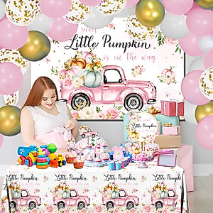 Little Pumpkin Baby Shower Decorations for Girl|, A Sweet Little Pumpkin Is on the Way Pink Backdrop Balloon Garland Kit for Fall Autumn Thanksgiving Baby Shower Background Party Supplies