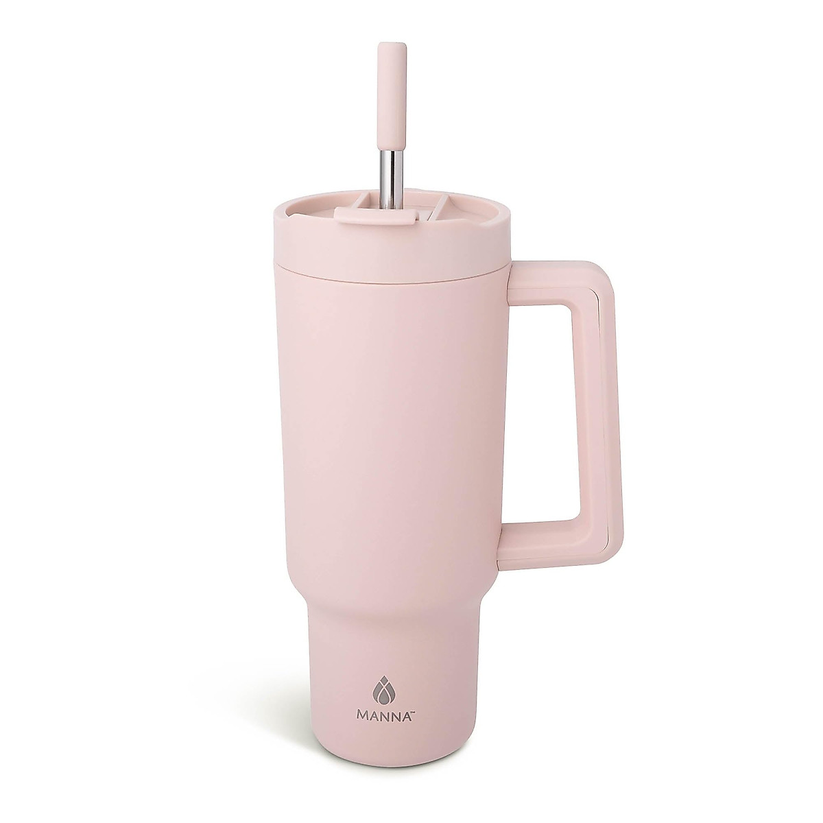 Manna Stainless Steel Double Wall Insulated Tumbler with Smart Seal Dual Sip Lid and Straw Fit Handle - 40 Oz - Rose Quartz Powder Coat