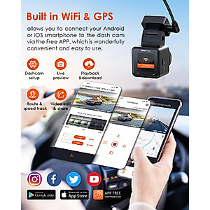 【Bundle: Vantrue E1 Mini GPS Dash Camera+ Type C USB Hardwire Kit】2.7K WiFi Mini Dash Cam with GPS and Speed, Voice Control Front Car Dash Camera, 24 Hours Parking Mode, Night Vision,Motion Detection
