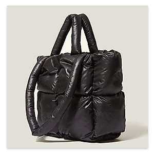 Angryapple Large Puffer Tote Bag,Soft Small Square Filled One Shoulder Portable Women's Bag,Winter Soft Puffer Shoulder Bag (black)