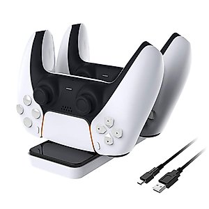 BORMINY Charging Station for PS5 DualSense Controller, Dual USB Type-C Charger Dock for Playstation 5 Joystick with Two Detachable Adapters, Fast Charging Stand