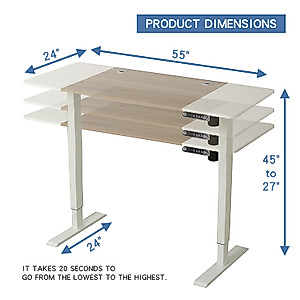 bilbil 55 x 24 Inches Electric Height Adjustable Standing Desk, Smart Home Office Stand Up Desk - Memory Settings - Solid Top - Double-Beam Construction - Anti-Collision Technology