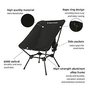 ROCK CLOUD 2 Pack Portable Compact Camping Chair Ultralight Folding Chairs Outdoor Lrage-Size for Camp Hiking Backpacking Lawn Beach Sports, Two-Heights Adjustable (Black-Large)