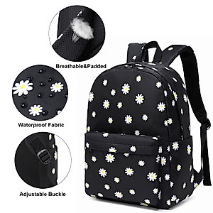 Mimfutu School Backpack for Teen Girls, 3-in-1 Kids Backpack Bookbag Set School Bags with Lunch Box Pencil Case (Flowers Black)