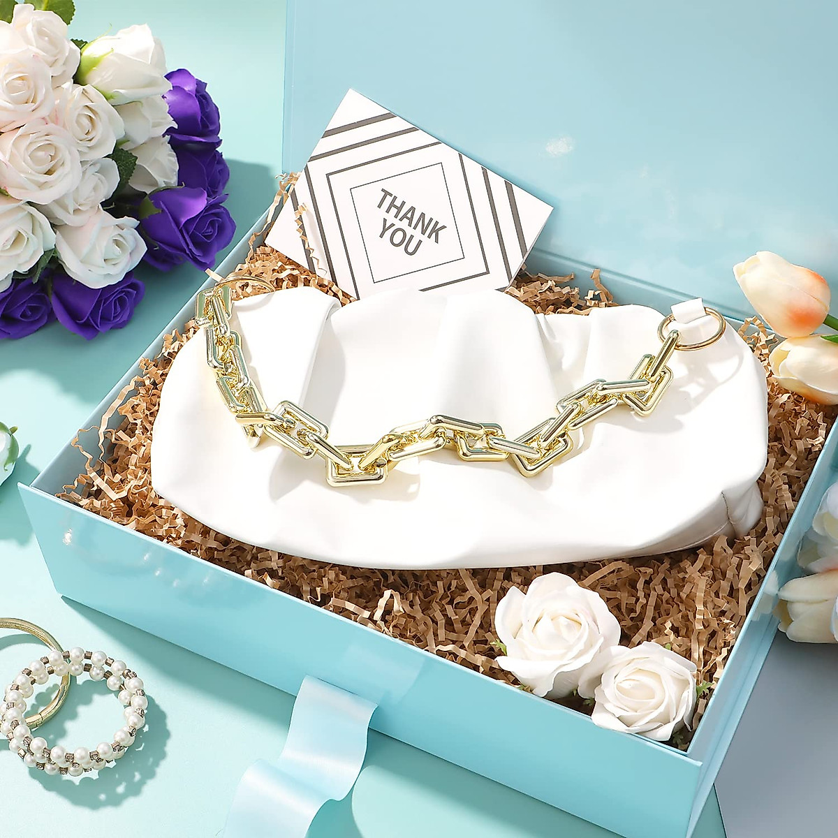 GREEN BEAN Large Gift Box with Lid for Present 13x9.7x3.4 Inches, Baby Blue Magnetic Gift Box with Ribbon, Bridesmaid Proposal Box, Luxury Gift Box(Glossy Baby Blue)