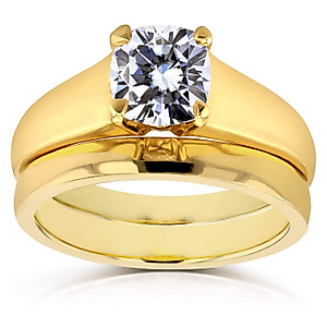 Kobelli Cushion Moissanite Classic Solitaire Bridal Set 1 1/10 CTW 14k Yellow Gold, Size 7