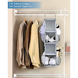 SLEEPING LAMB Short Hanging Shoe Organizer for Closet Storage with Mesh Side Pockets Holds 8 Pairs, Hanging Shoe Rack Hanger RV, Camper, Grey
