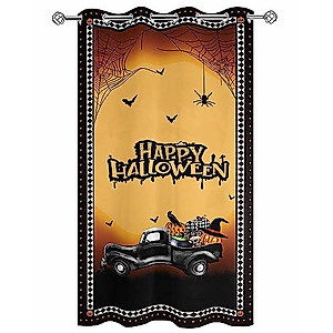 Waterproof Outdoor Curtains for Patio,Halloween Pumpkin Truck Blackout Grommet Curtain Privacy Curtains for Yard Porch Pergola Cabana Gazebo,Scary Bats Castle Under the Moon 1 Panel,54''Wx108''L