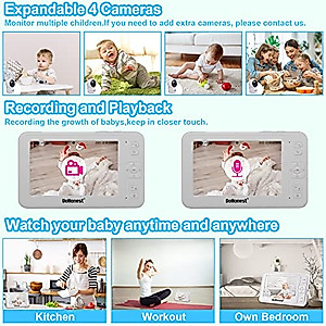 DoHonest Baby Monitor with Camera and Audio - HD 1080P 5" Color Screen Wireless Infant Video Camera Remote Pan No WiFi Night Vision 2-Way Talk Temperature 1000ft Range Ideal for Gifts