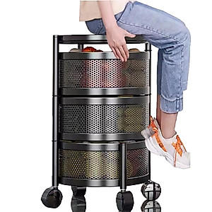 Boncun Rotating Storage Shelves Rack for Kitchen vegetable Storage Organizer Fruit Basket floor stand Shelf fruit tower Potato Onion (White Rotating Square 3 Tier)