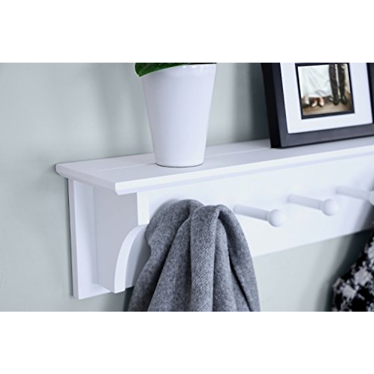 Ballucci Floating Coat and Hat Wall Shelf Rack, 5 Pegs Hook, 24", White