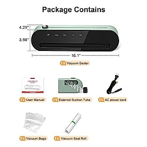 CROWNFUL Automatic Vacuum Sealer Machine, Dry & Moist Food Sealer with Built-in External Suction Tube & Cutter, Removable Drip Tray, 5 in 1 LED Touch Screen Air Sealer Machine with Vacuum Seal Bags/Roll (ETL Certified)
