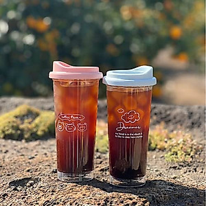 ggümm studio 2-PACK of 20oz Plastic Coffee Cup with Lid, BPA-free Ice Coffee Cup, Reusable Cup Set for Iced Coffee