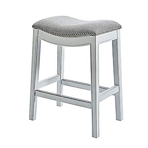 New Ridge Home Goods Zoey 26in. Counter-Height Backless Wood Saddle-Seat Barstool with Nailhead Trim, Alabaster White