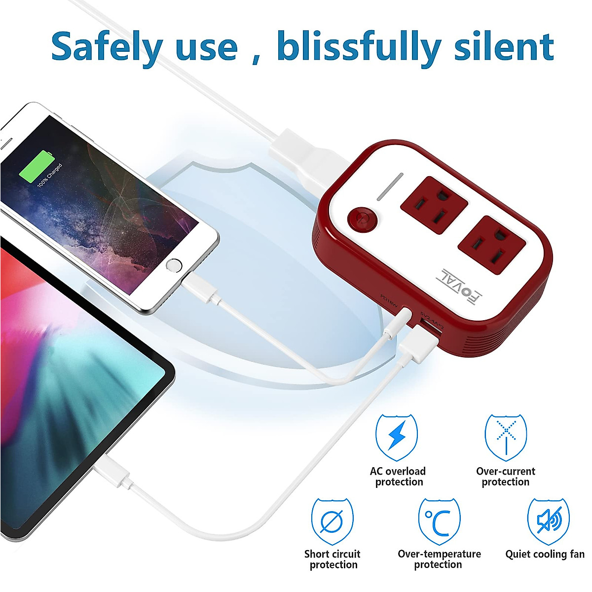 Travel Voltage Converter 220V to 110V-FOVAL Step Down Power Converter International Travel Adapter with USB-C Port 18W-[Outlet Converter US to Europe, Italy, UK, AU, Use for USA Appliance in Overseas]